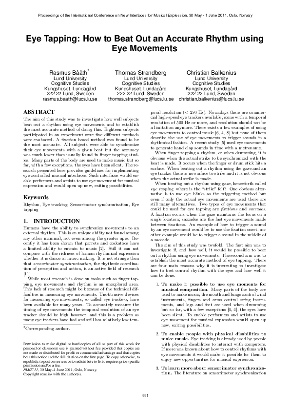 (PDF) Eye Tapping : How to Beat Out an Accurate Rhythm using Eye Movements