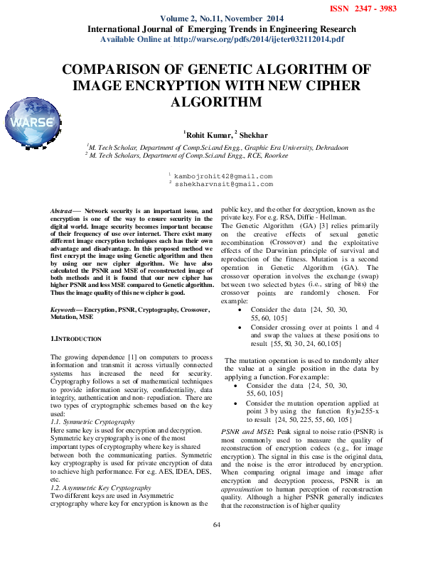 (PDF) COMPARISON OF GENETIC ALGORITHM OF IMAGE ENCRYPTION WITH NEW ...