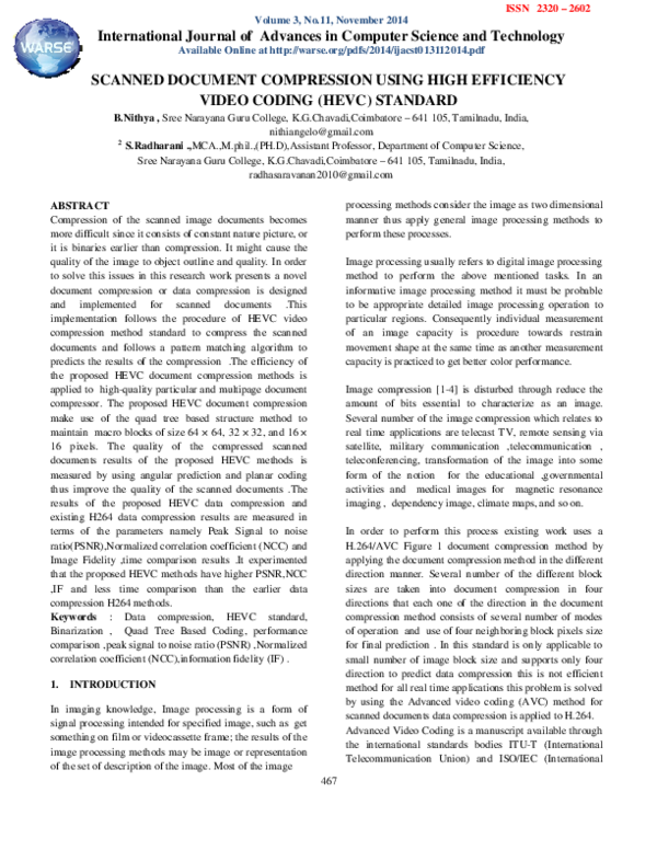 Pdf Scanned Document Compression Using High Efficiency Video Coding Hevc Standard