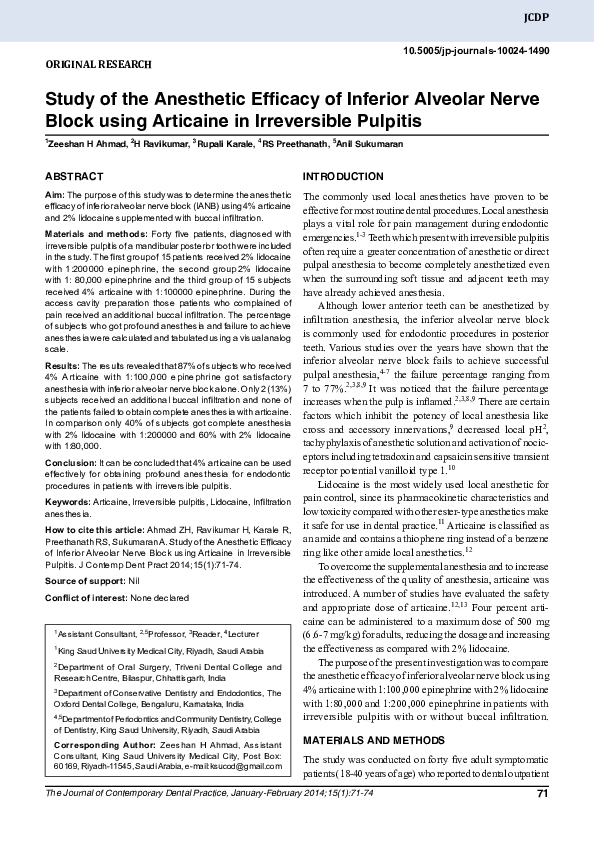 (PDF) Hypoesthesia after IAN block anesthesia with lidocaine ...