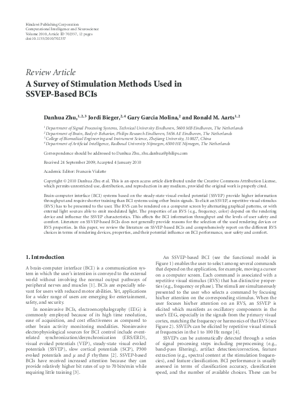 Pdf A Survey Of Stimulation Methods Used In Ssvep Based Bcis