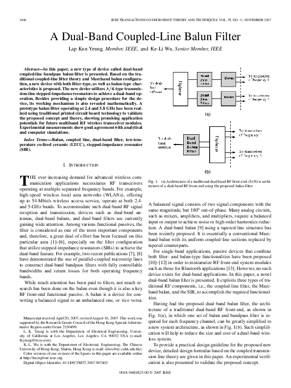 (PDF) A Dual-Band Coupled-Line Balun Filter