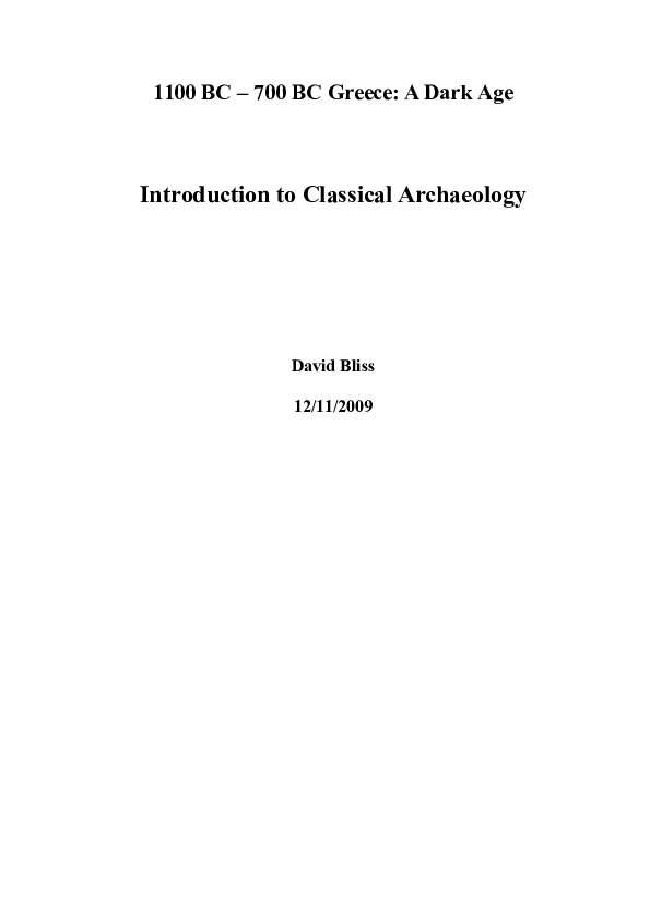 (DOC) 1100 BC – 700 BC Greece: A Dark Age