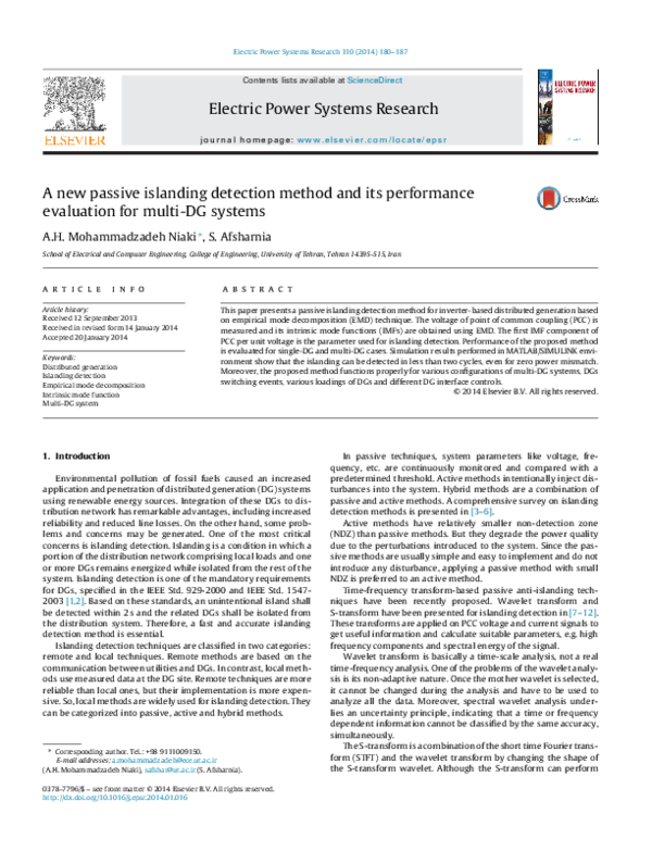Pdf A New Passive Islanding Detection Method And Its Performance