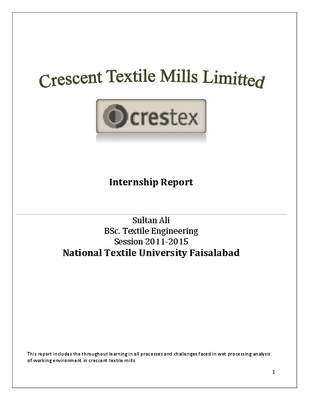 (DOC) Internship Report National Textile University Faisalabad