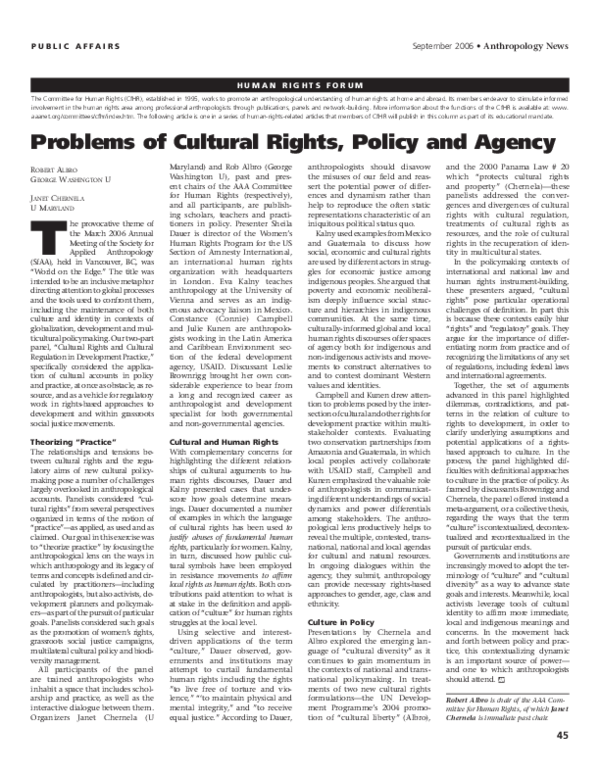 (PDF) Problems of Cultural Rights, Policy and Agency