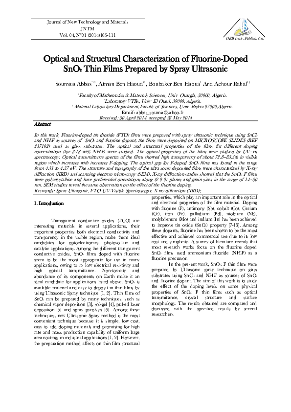 (PDF) Optical and Structural Characterization of Fluorine-Doped SnO2 ...