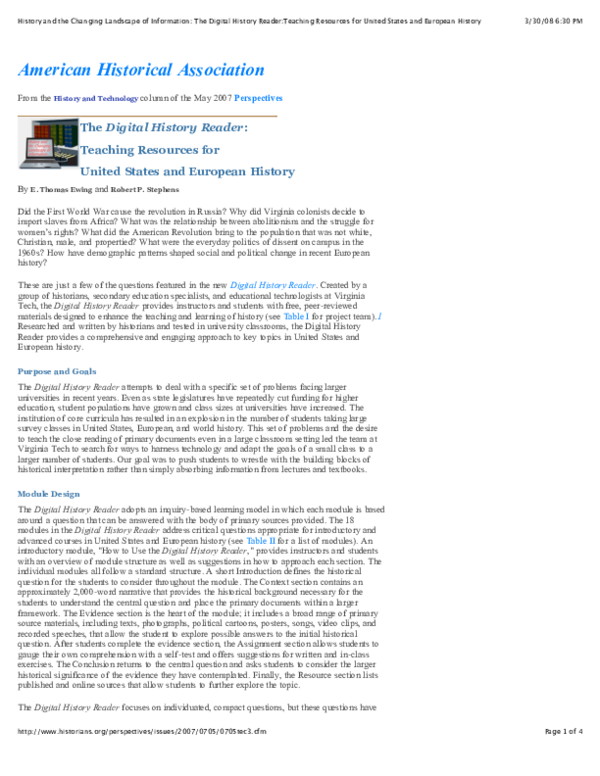 (PDF) The Digital History Reader: Teaching Resources for United States ...
