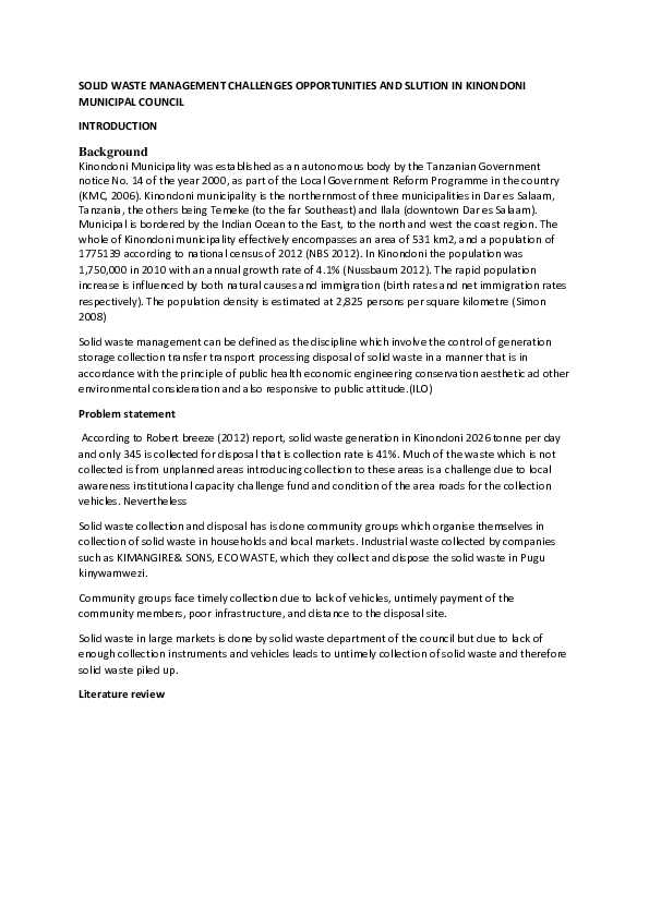 (DOC) SOLID WASTE MANAGEMENT CHALLENGES OPPORTUNITIES AND SLUTION IN ...