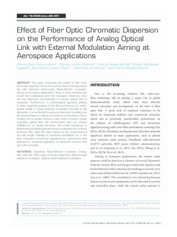 Effect of Fiber Optic Chromatic Dispersion on the Performance of Analog Optical Link with ...