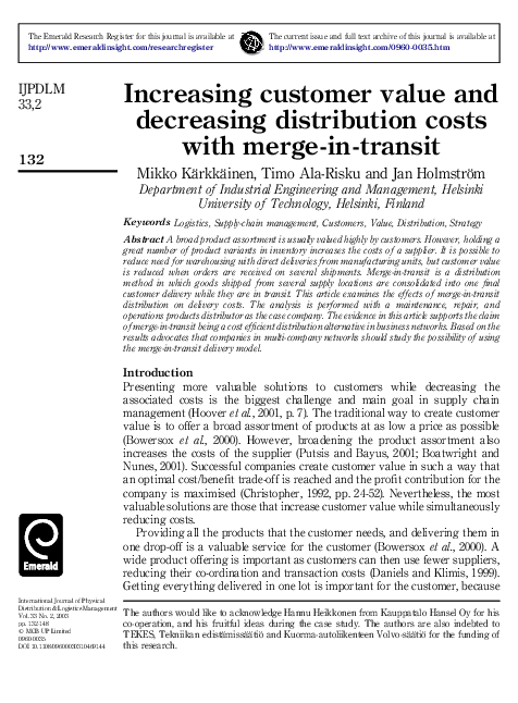 (PDF) Merge-in-Transit: Enhancing Customer Value, Reducing Costs