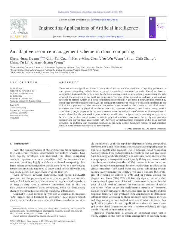Pdf An Adaptive Resource Management Scheme In Cloud Computing