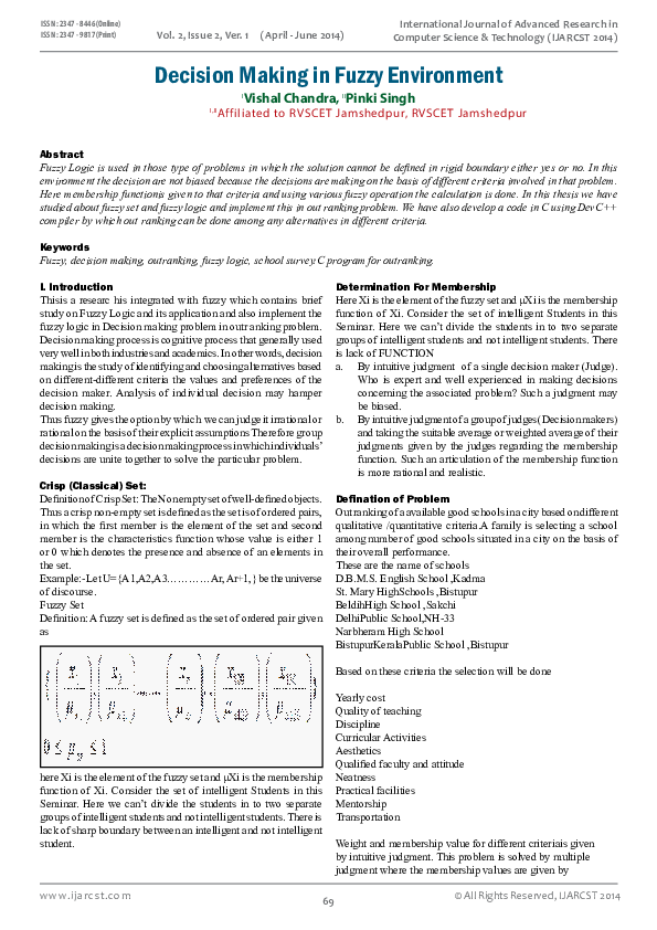 (PDF) Decision Making in Fuzzy Environment