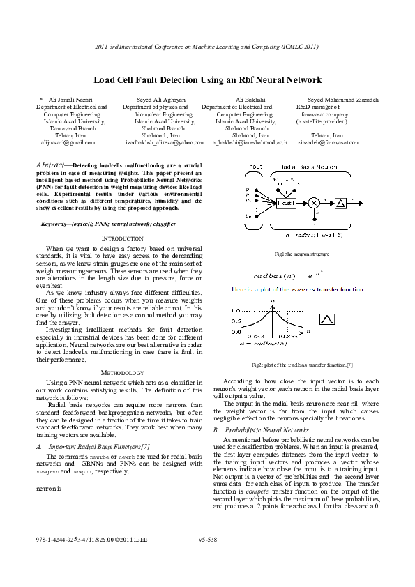 Pdf Load Cell Fault Detection Using An Rbf Neural Network