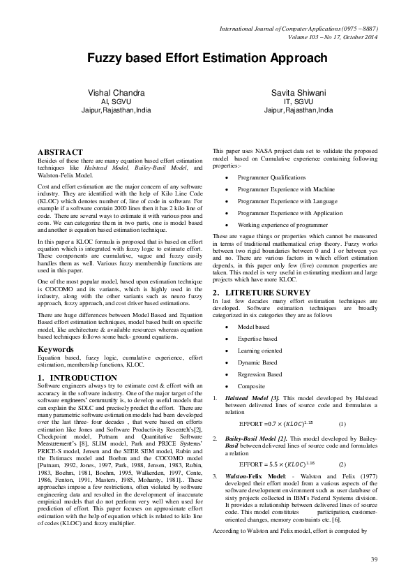 (PDF) Fuzzy based Effort Estimation Approach