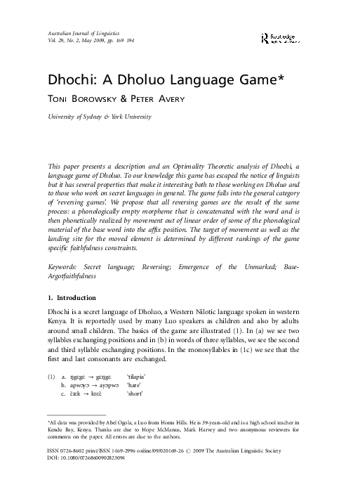 (PDF) Dhochi: A Dholuo Language Game