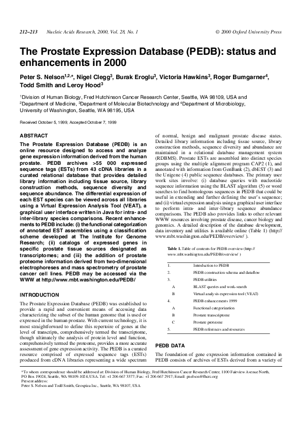 (PDF) The Prostate Expression Database (PEDB): status and enhancements ...