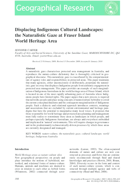(PDF) Displacing Indigenous Cultural Landscapes: the Naturalistic Gaze ...