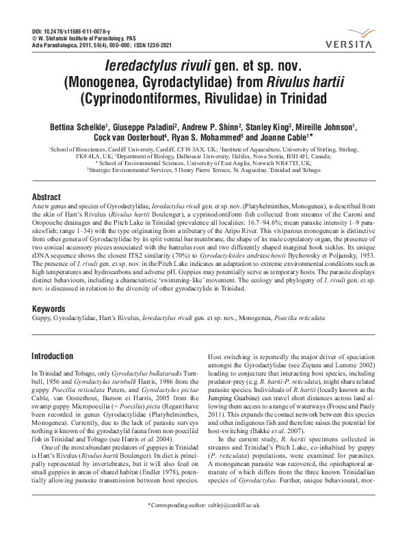 (PDF) Ieredactylus rivuli gen. et sp. nov. (Monogenea, Gyrodactylidae ...