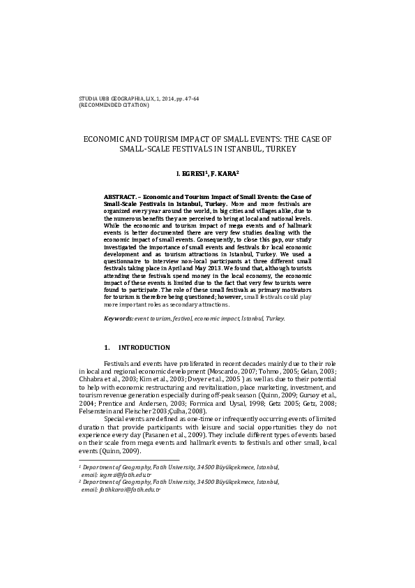 (PDF) ECONOMIC AND TOURISM IMPACT OF SMALL EVENTS: THE CASE OF SMALL ...