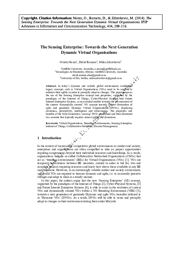 The Sensing Enterprise: Towards the Next Generation Dynamic Virtual ...