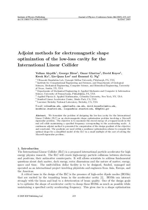 (PDF) Adjoint methods for electromagnetic shape optimization of the low ...