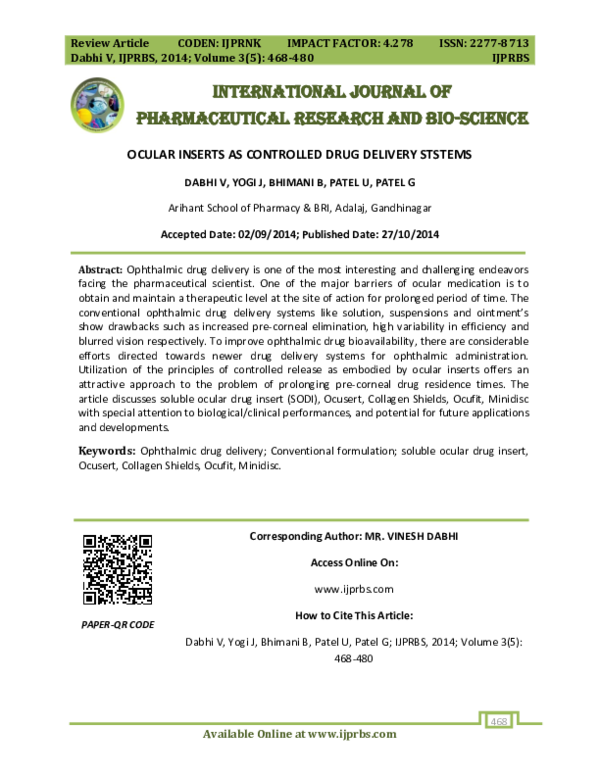 (PDF) OCULAR INSERTS AS CONTROLLED DRUG DELIVERY STSTEMS How to Cite ...