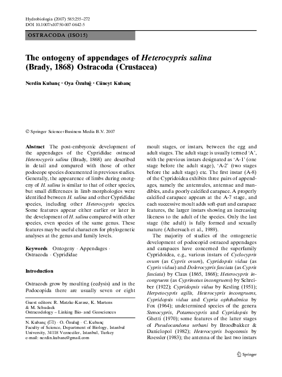(PDF) The ontogeny of appendages of Heterocypris salina (Brady, 1868 ...