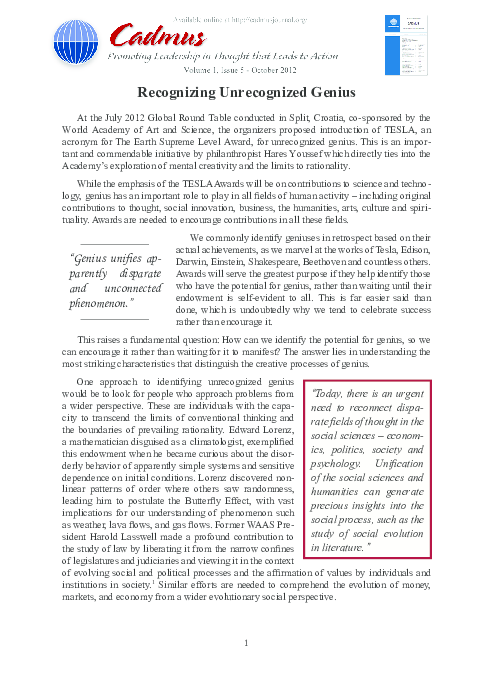 (PDF) Recognizing Unrecognized Genius