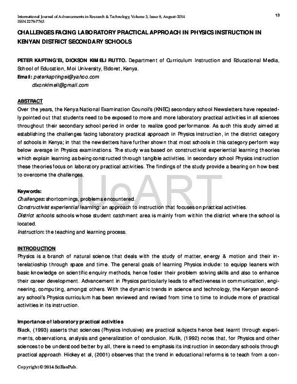 (PDF) CHALLENGES FACING LABORATORY PRACTICAL APPROACH IN PHYSICS ...