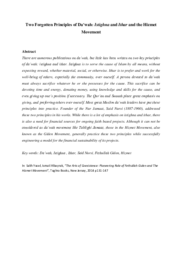 (DOC) Two Forgotten Principles of Da’wah: Istighna and Ithar and the ...