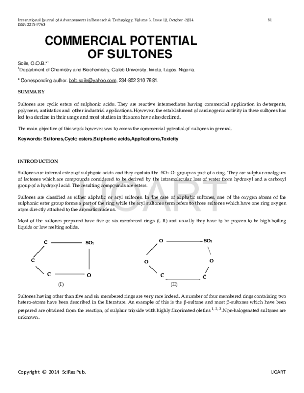 (PDF) COMMERCIAL POTENTIAL OF SULTONES