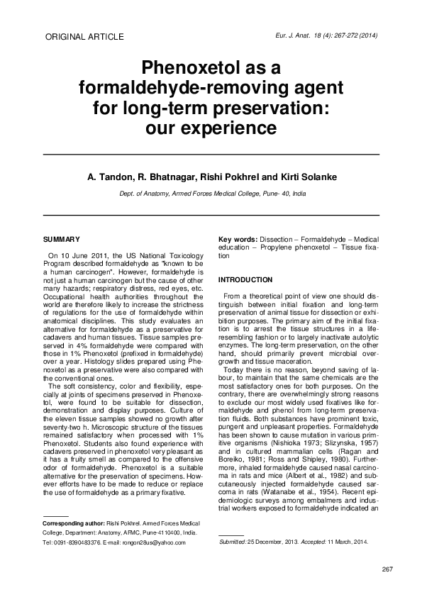 (PDF) Phenoxetol as a formaldehyde-removing agent for long-term ...