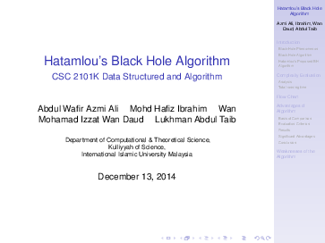 (PDF) Presentation on Hatamlou's Black Hole Algorithm