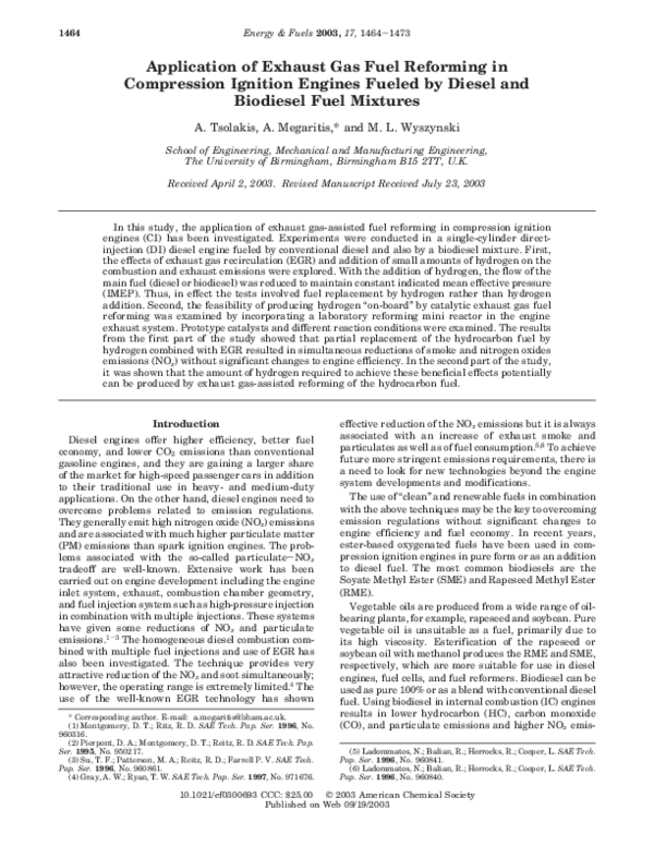 (PDF) Application of Exhaust Gas Fuel Reforming in Compression Ignition ...