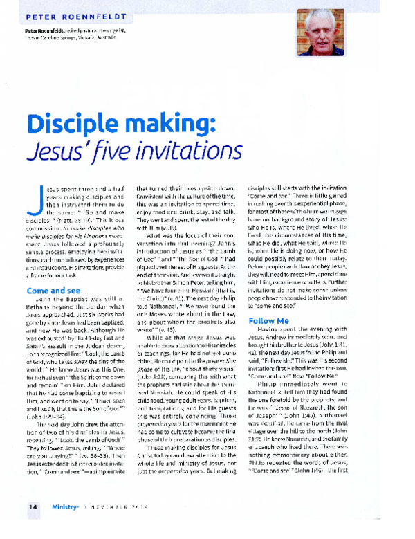 (PDF) Disciple Making: Jesus' Five Invitations (Ministry Nov 2014)