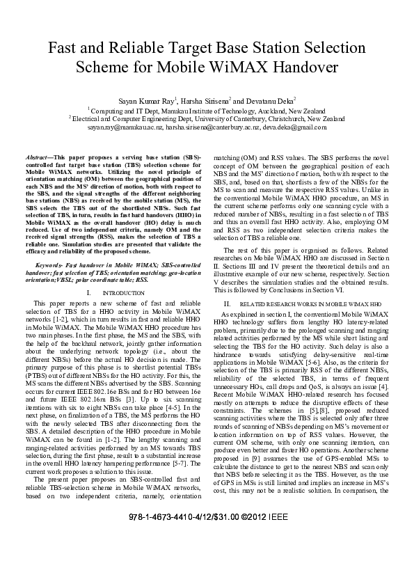 Pdf Fast And Reliable Target Base Station Selection Scheme For Mobile Wimax Handover