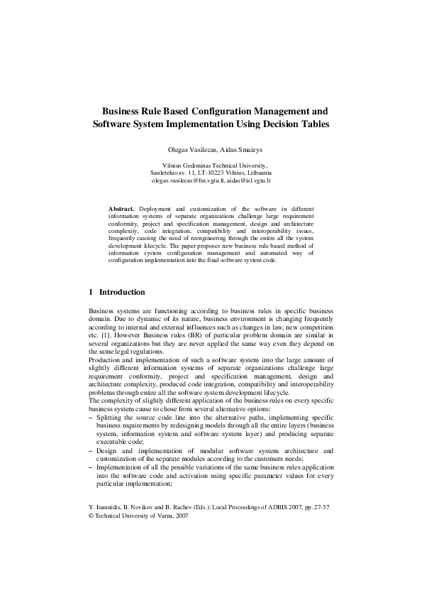 Pdf Business Rule Based Configuration Management And Software System Implementation Using 