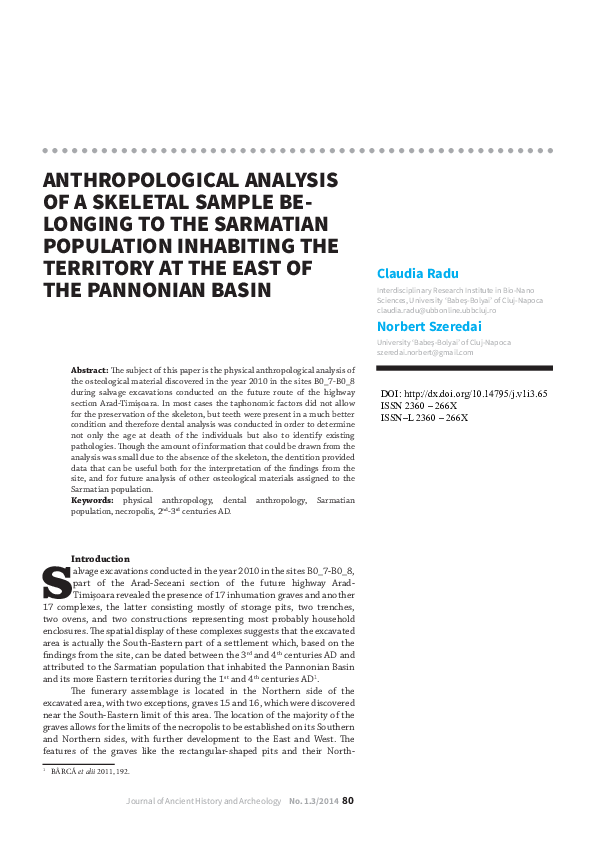 (PDF) Anthropological analysis of a skeletal sample belonging to the Sarmatian population ...