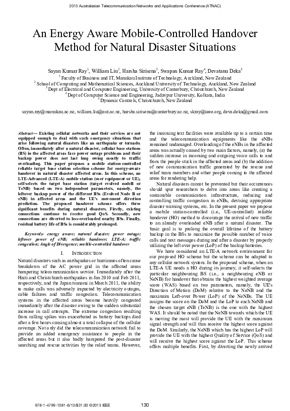 (PDF) An Energy Aware Mobile-Controlled Handover Method for Natural Disaster Situations
