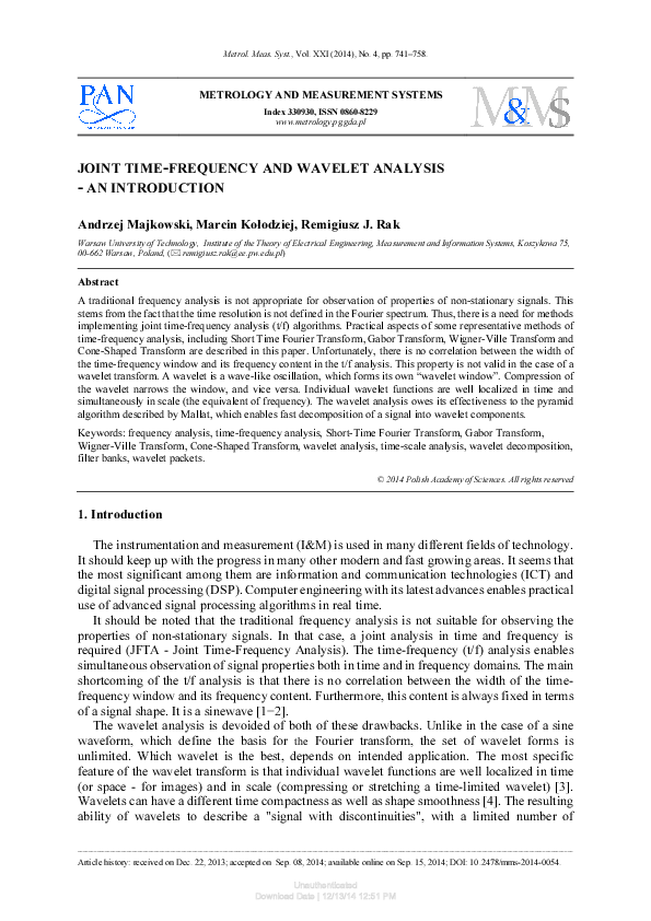 Pdf Joint Time Frequency And Wavelet Analysis An Introduction