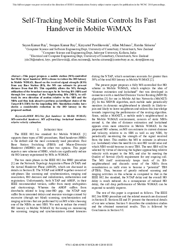 Pdf Self Tracking Mobile Station Controls Its Fast Handover In Mobile Wimax