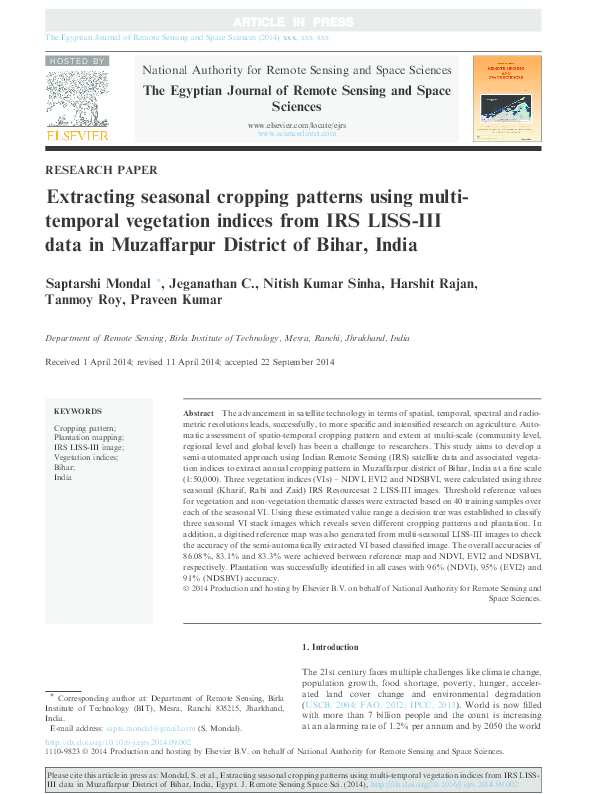 (PDF) Extracting seasonal cropping patterns using multi-temporal vegetation indices from IRS ...
