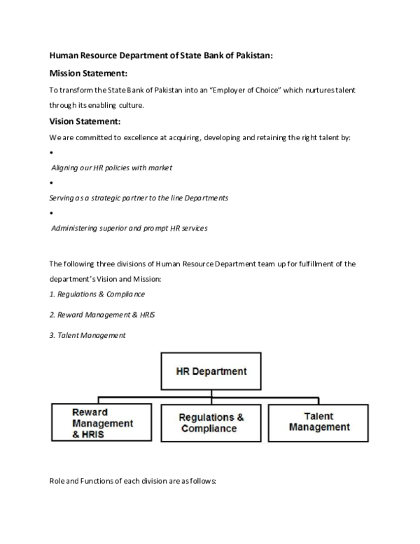 (DOC) Human Resource Department of State Bank of Pakistan: Mission ...