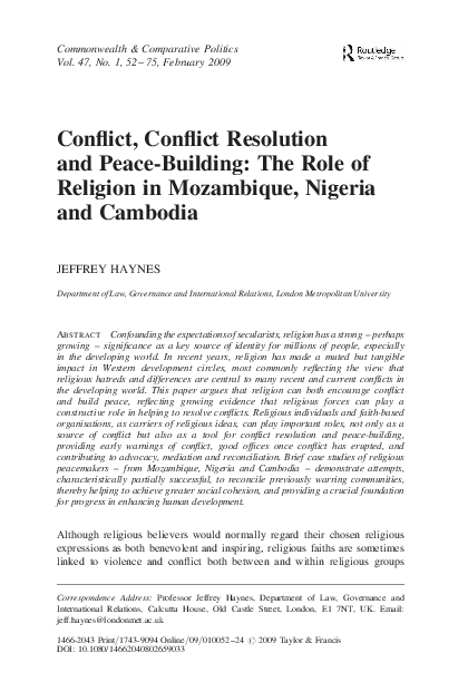 (PDF) Conflict, Conflict Resolution and Peace-Building: The Role of ...
