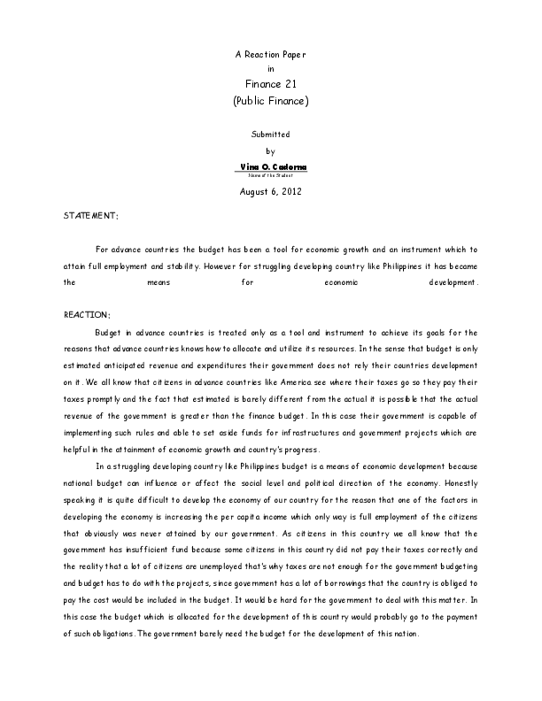 (DOC) Statement Reaction Paper