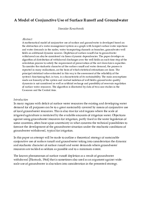 A Model Of Conjunctive Use Of Surface Runoff And Groundwater