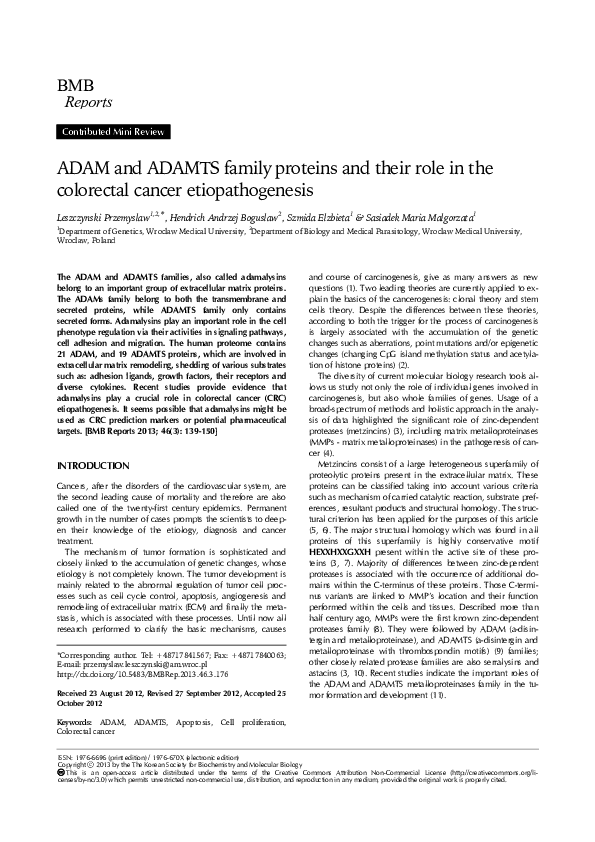 ADAM and ADAMTS family proteins and their role in the colorectal cancer ...