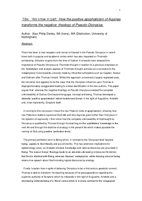 (DOC) 'We know in part:' How the positive apophaticism of Thomas ...