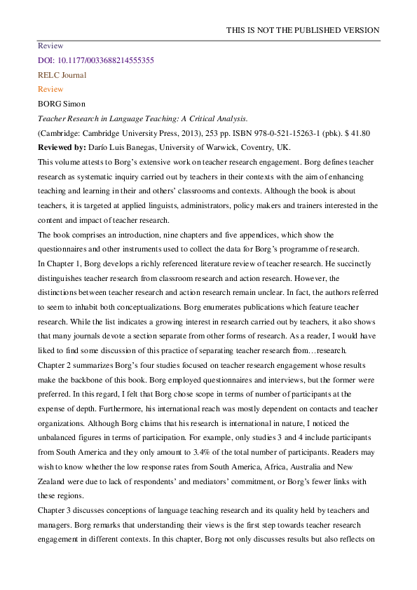 Review of Teacher Research in Language Teaching: A Critical Analysis